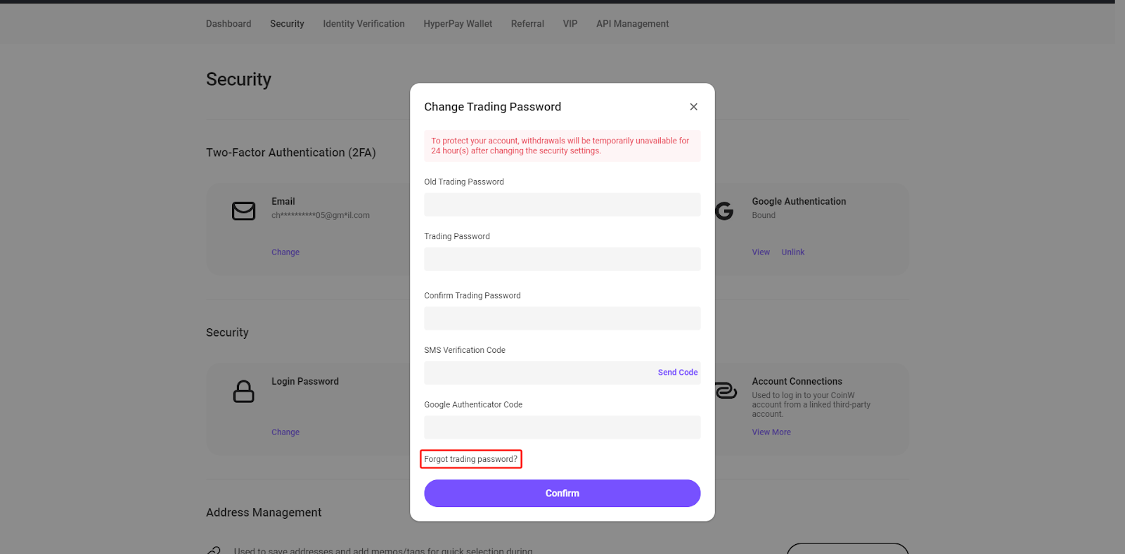 Setting and Modifying Trading Password – CoinW
